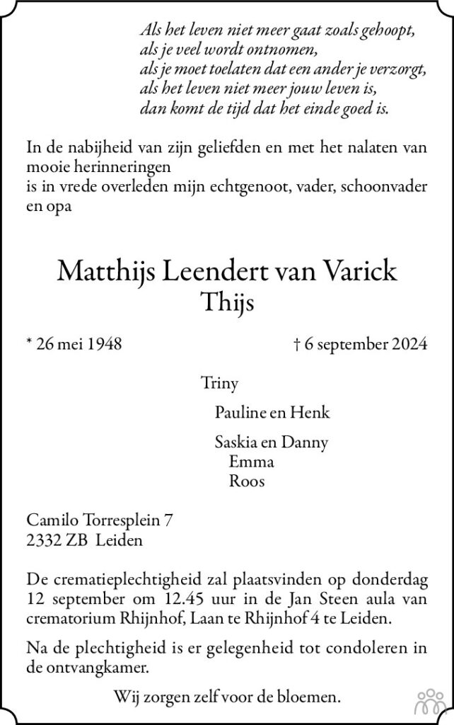 IN MEMORIAM: Thijs van Varick | ZVL-1886